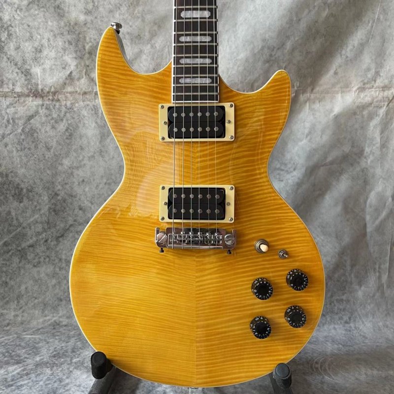 Custom Flamed Maple Veneer Pearloid Notched Block Inlays OVAT Electric ...