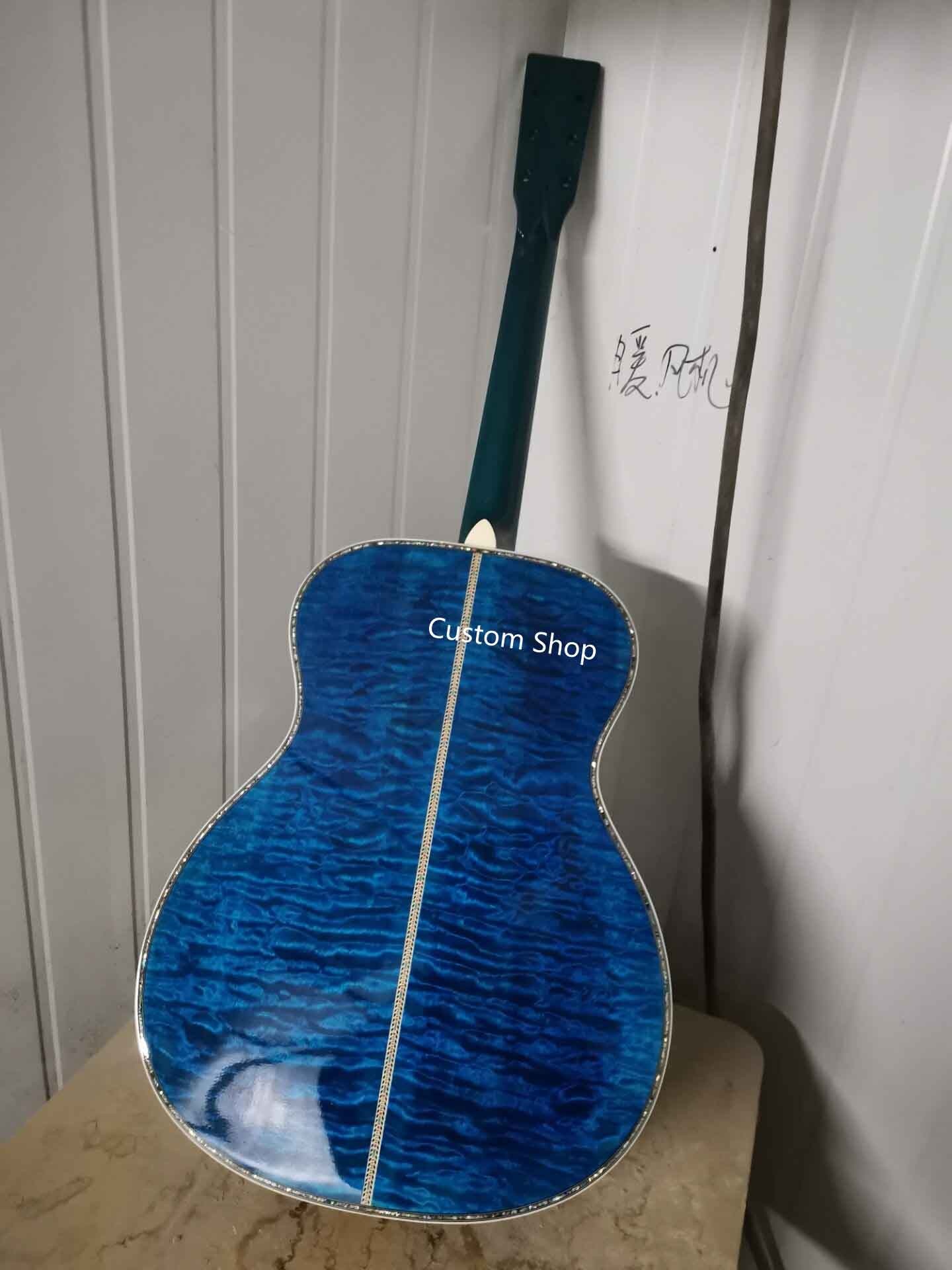 Custom 14 Frets Scalloped X Shaped Bracing OM Water Wave Top Full ...