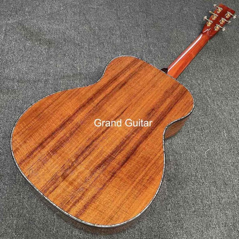Custom Solid KOA Back Side OM Body Classic Acoustic Guitar Headstock ...
