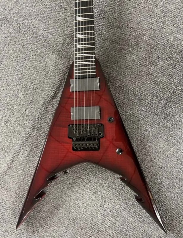 Custom Electric guitar V shape natural color maple neck back red body ...
