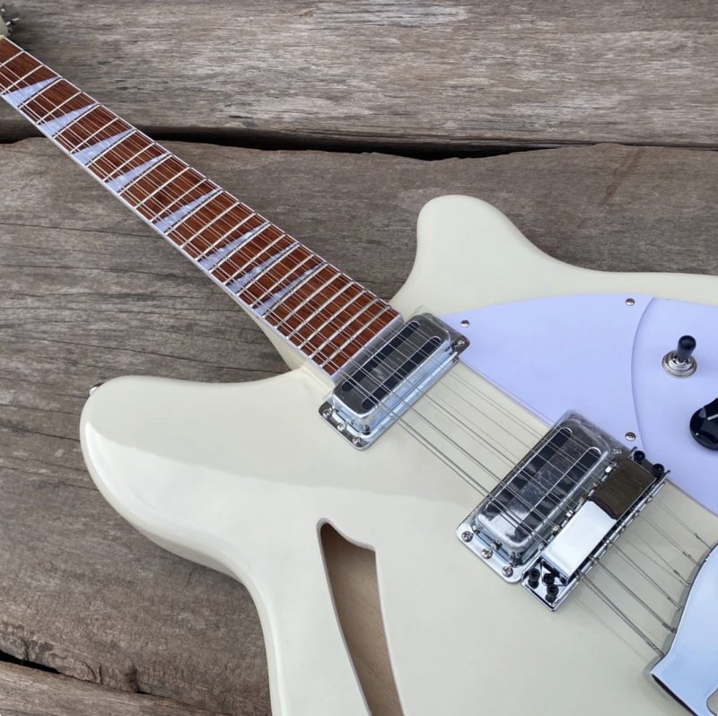 Custom 12 String Semi Hollow Body Electric Guitar, Cream White Color ...