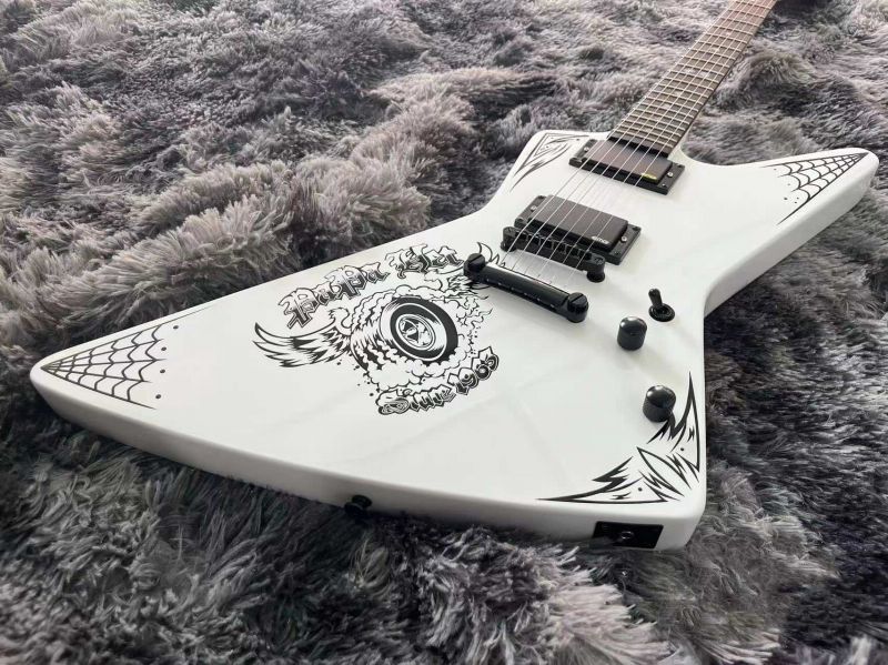 Custom ESP type spider web Explorer style electric guitar in white