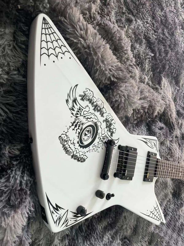 Custom ESP type spider web Explorer style electric guitar in white