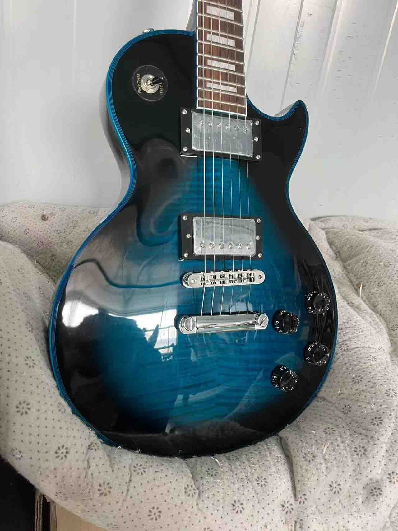 2024 New Les Paul LP GB Blue Flamed Maple Top Electric Guitar Custom ...