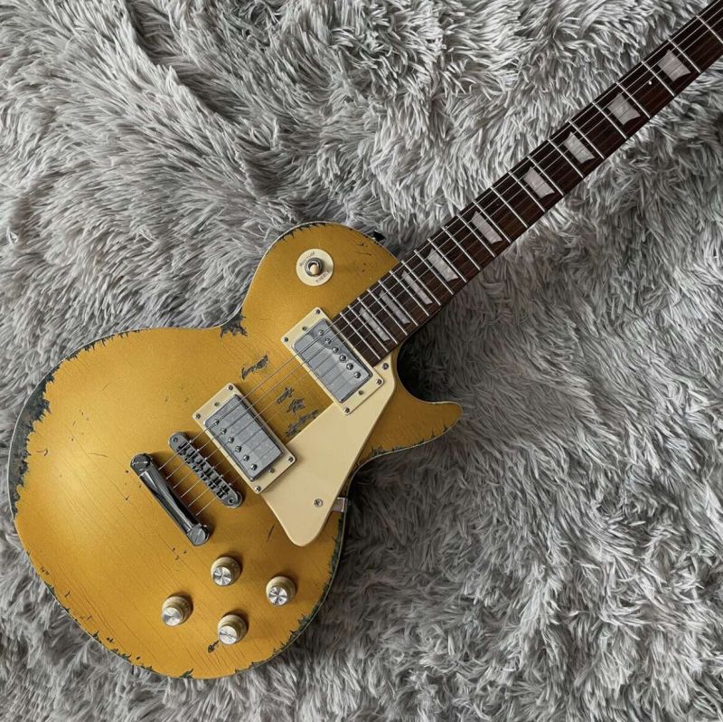 Solid Body Metallic Gold Relic GB LP Electric Guitar Mahogany Neck 6 ...