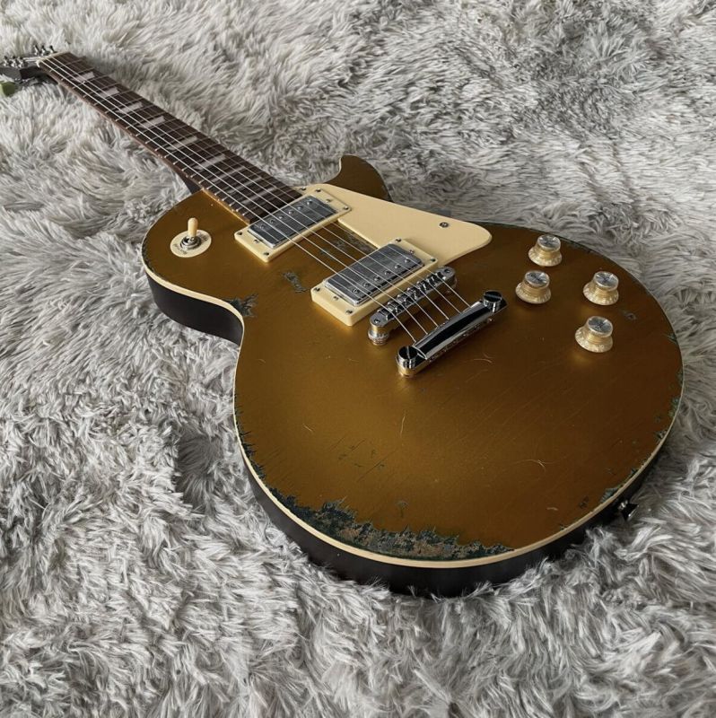 Solid Body Metallic Gold Relic GB LP Electric Guitar Mahogany Neck 6 ...