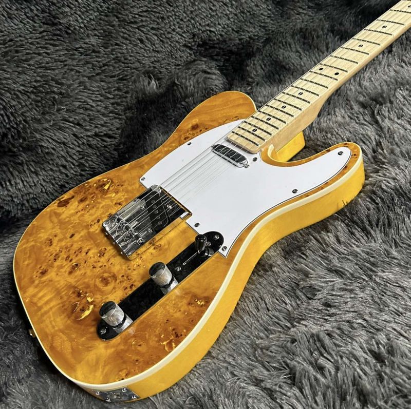 Tele Electric Guitar, Burl Maple Top, Yellow Color, Mahogany Body ...