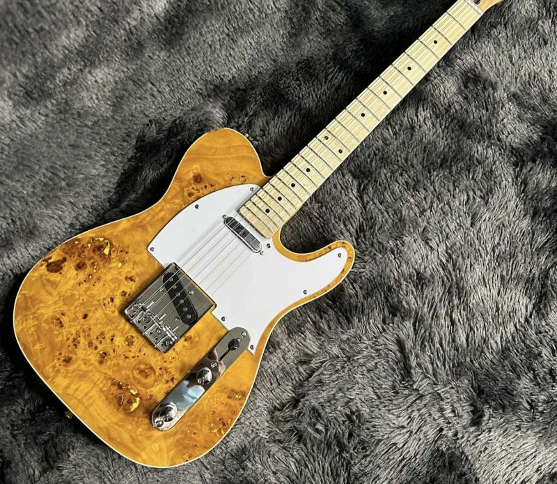 Tele Electric Guitar, Burl Maple Top, Yellow Color, Mahogany Body ...