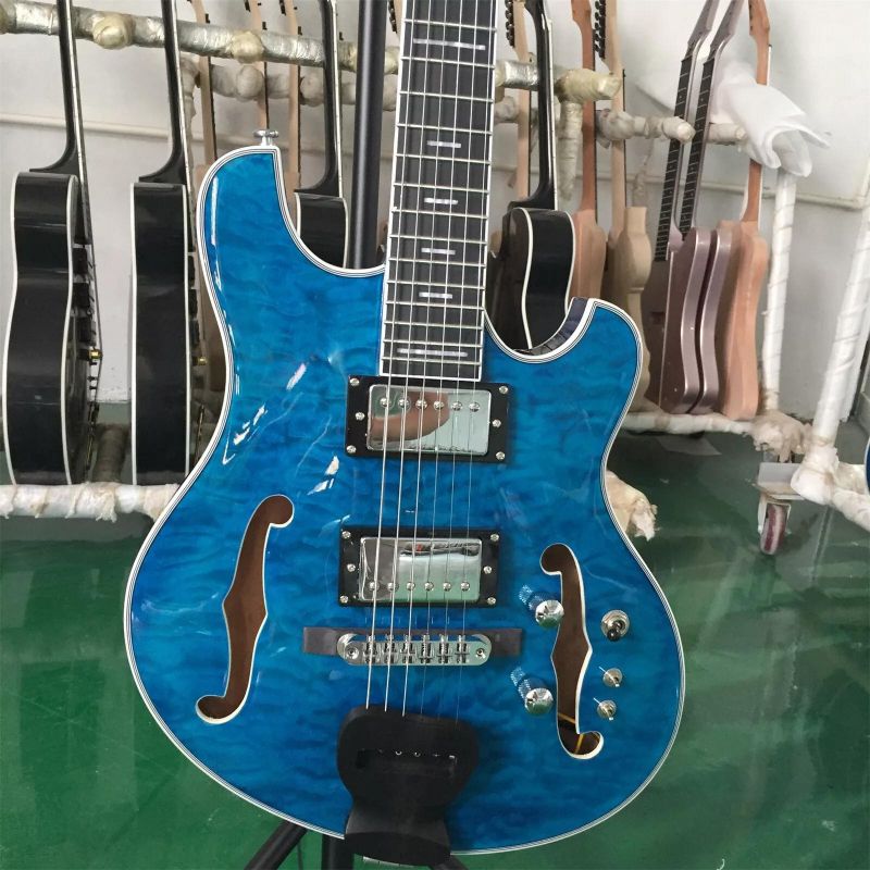 Custom Langue doc Flamed Maple Top Electric Guitar in Blue Color 6 ...