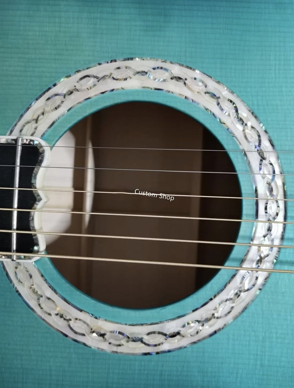 Custom all solid wood with solid back side jumbo 43 inches guitar blue ...