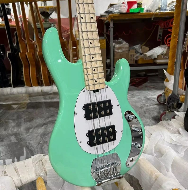 Custom Green color four-string MUSICMAN type bass, full-body, basswood ...