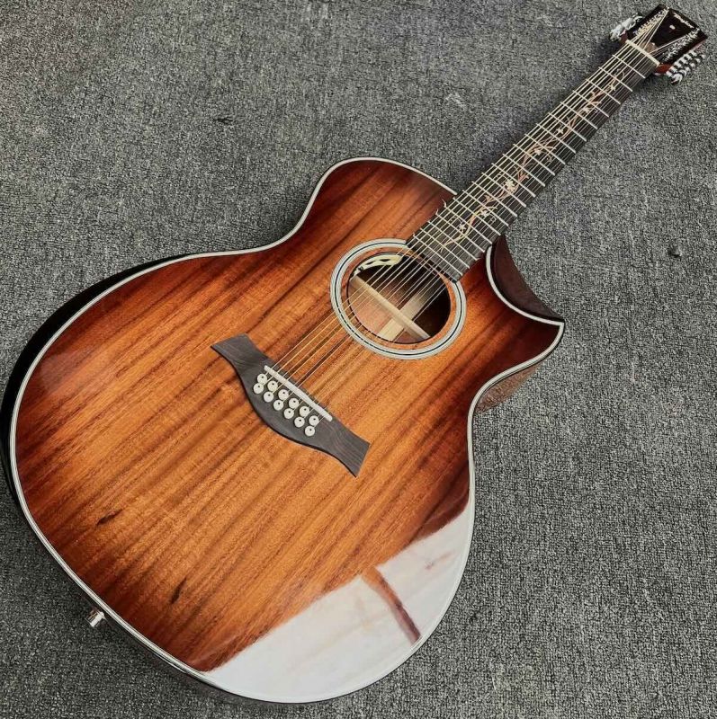 Custom KOA Acoustic Guitar 12 Strings Armrest Bevelled Cutaway Acoustic ...