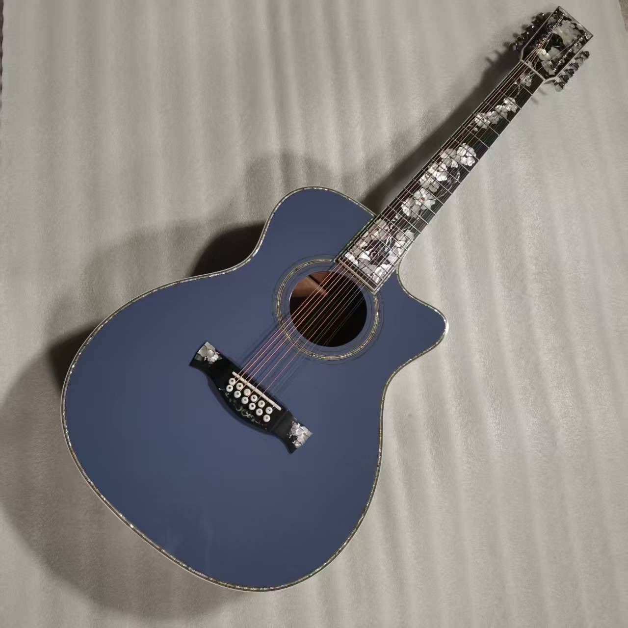 Custom 12 Strings OM Body Cutaway Acoustic Guitar Ripple Blue