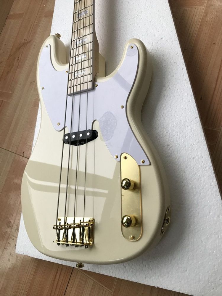 Custom TL style 4 strings bass in Cream color bass guitar with Gold ...