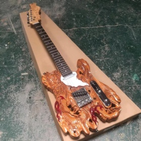 Custom handcarved special body electric guitar in red color matte finishing